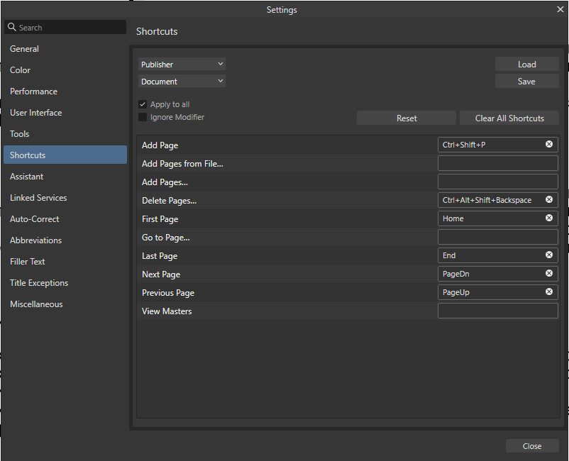 Can't set a keyboard shortcut to "Go to previously viewed page" in Publisher - V2 Bugs found on ...