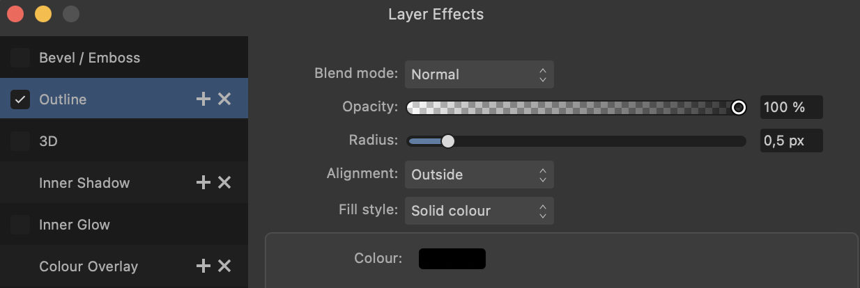 Opacity doesn't work if an outline has been added. - Desktop Questions (macOS and Windows ...