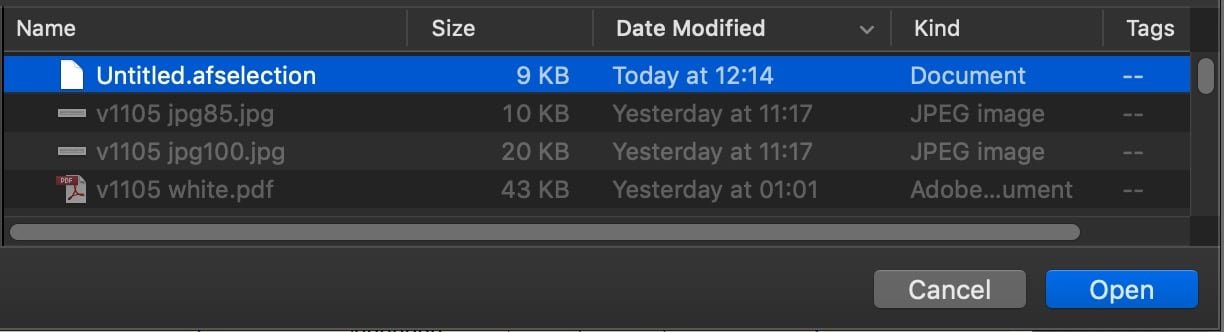 Saving And Retrieving Afselection Files Affinity On Desktop Questions