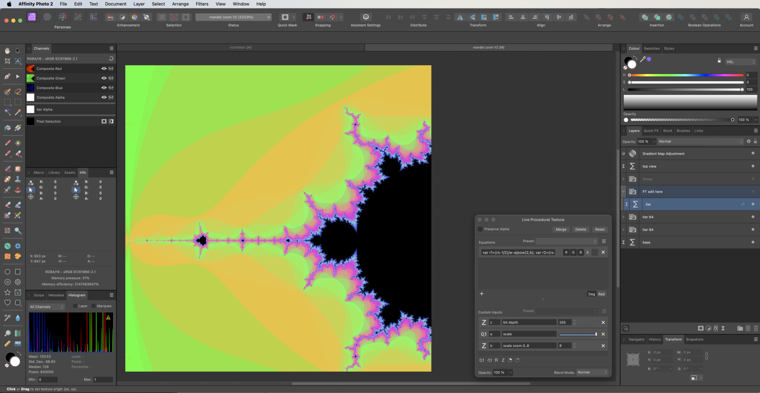 Mandelbrot set with Procedural texture filter - Desktop Questions (macOS and Windows) - Affinity ...