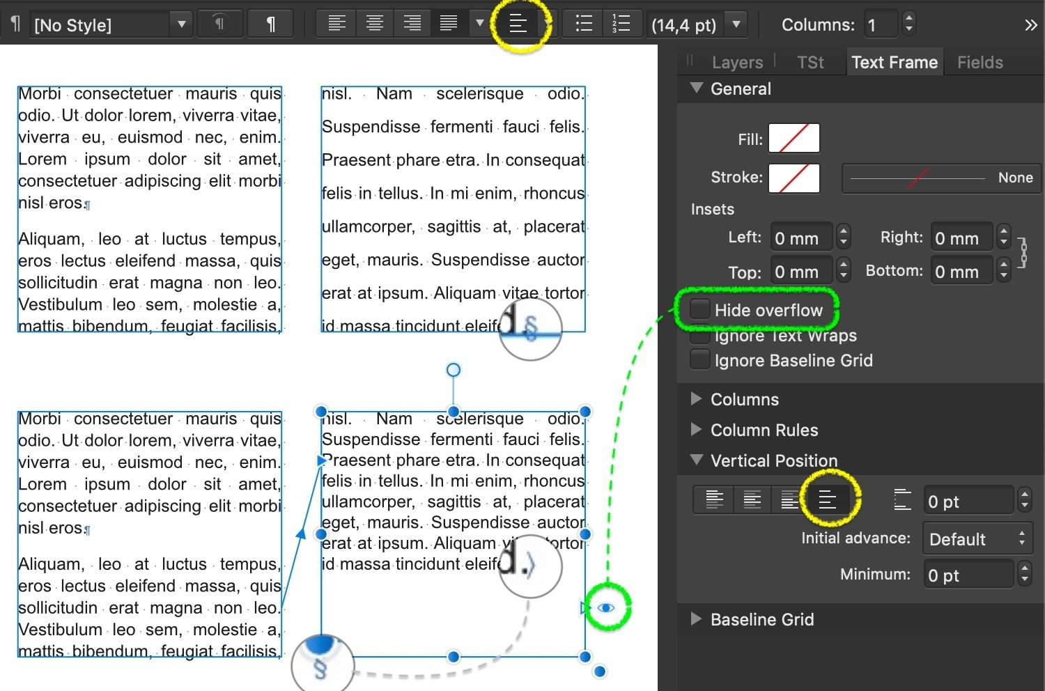 Master Page Text Frame Vertical Justification Needs A Bottom Edge Distancetolerance Factor