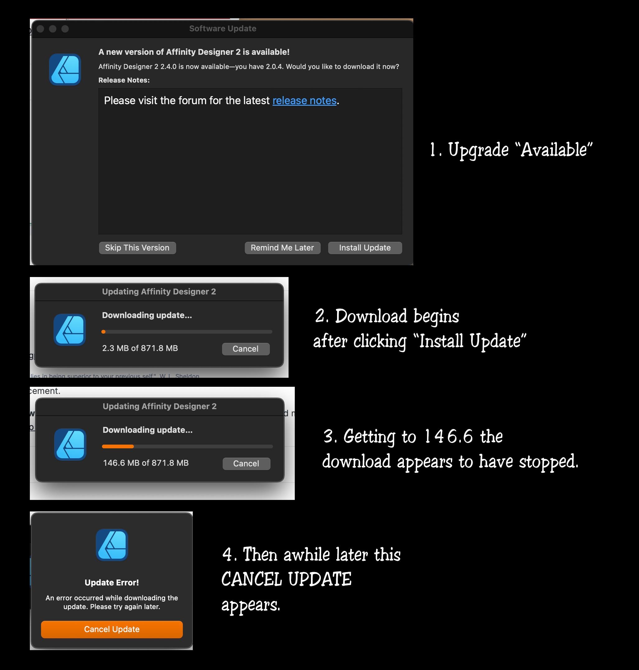 Problem Downloading Update Split Affinity On Desktop Questions