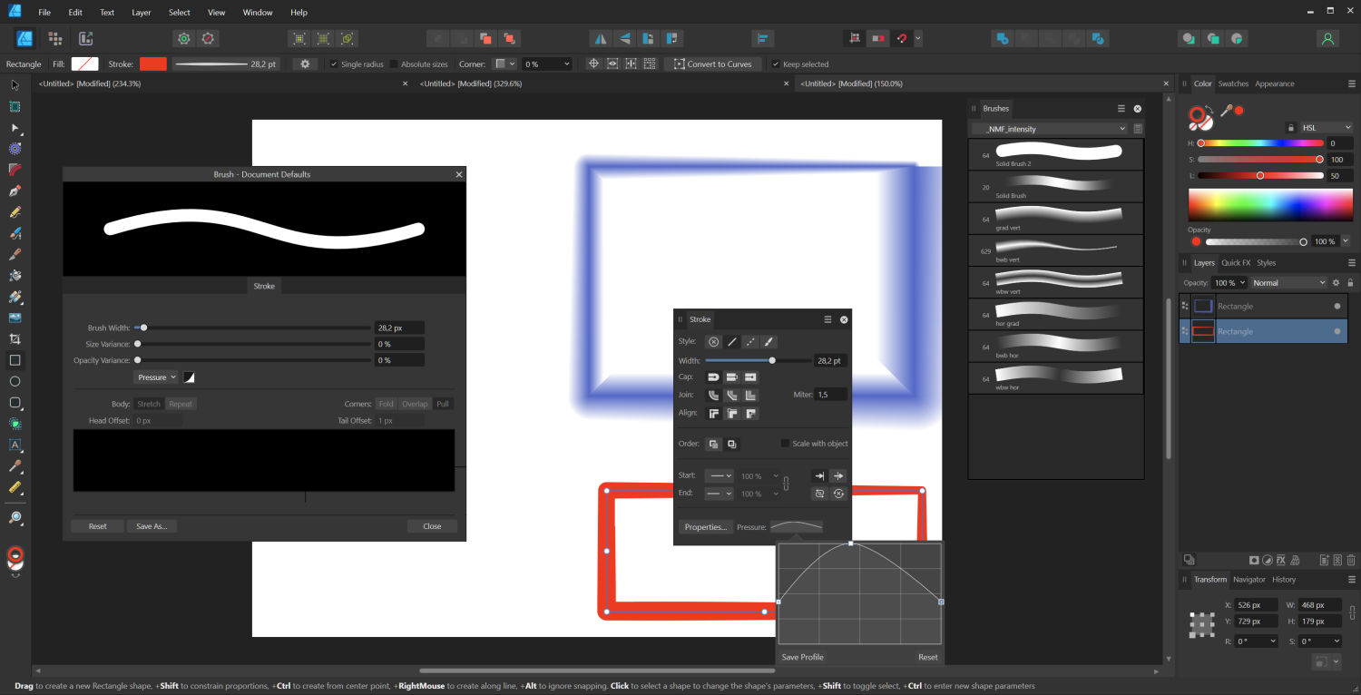 Designer, curve with stroke, pressure profile locked start end - Desktop Questions (macOS and ...