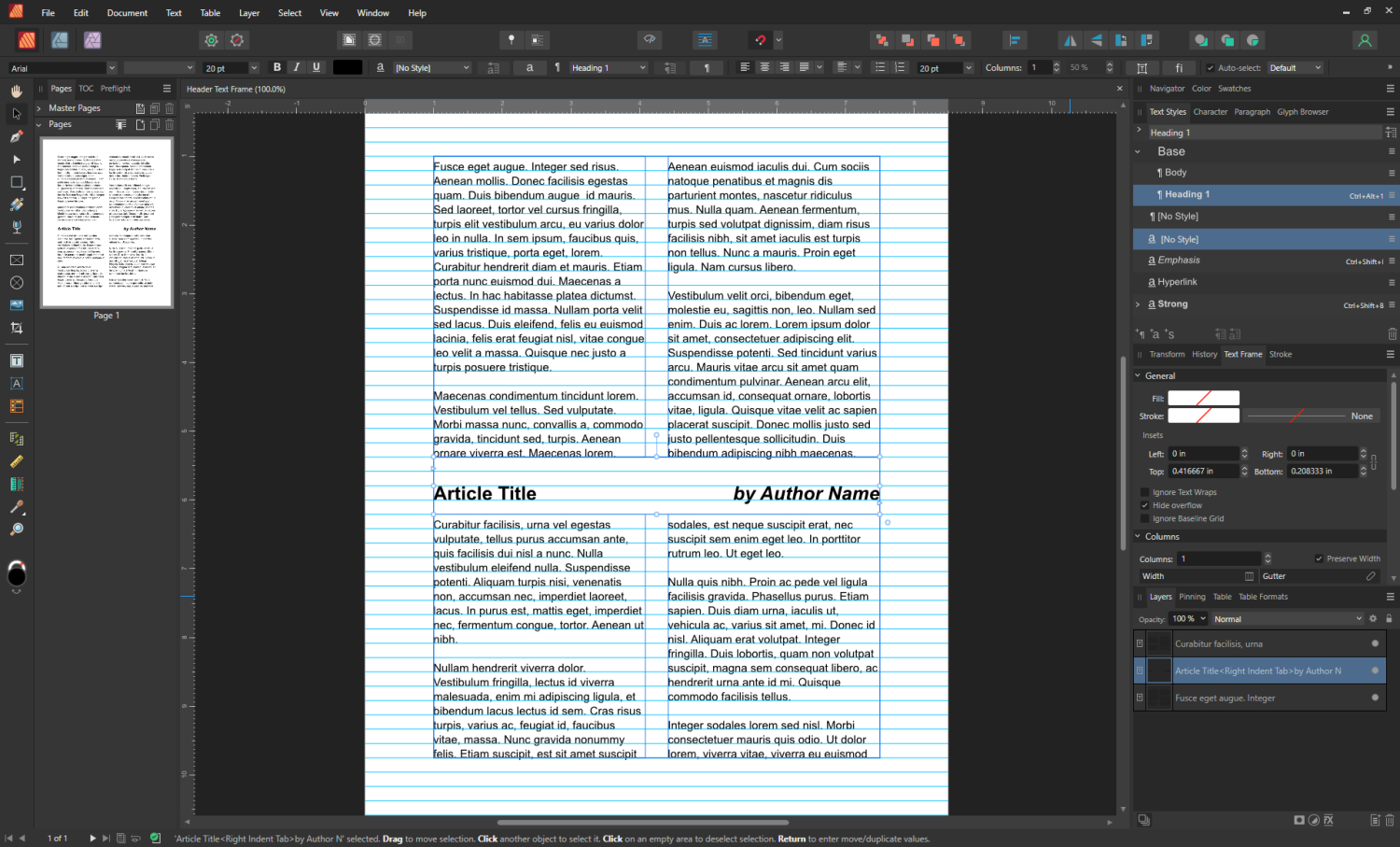 Creating a standardised header textbox - Desktop Questions (macOS and Windows) - Affinity | Forum