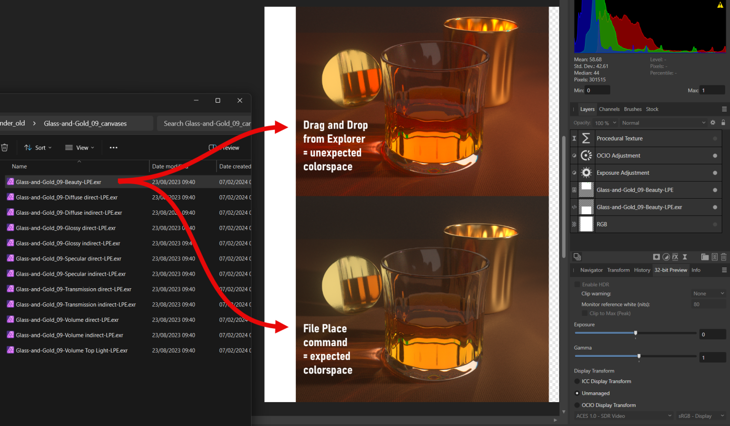 Photo 2.4.2 - Place File vs. drag&drop file - different colorspace interpretation - V2 Bugs ...