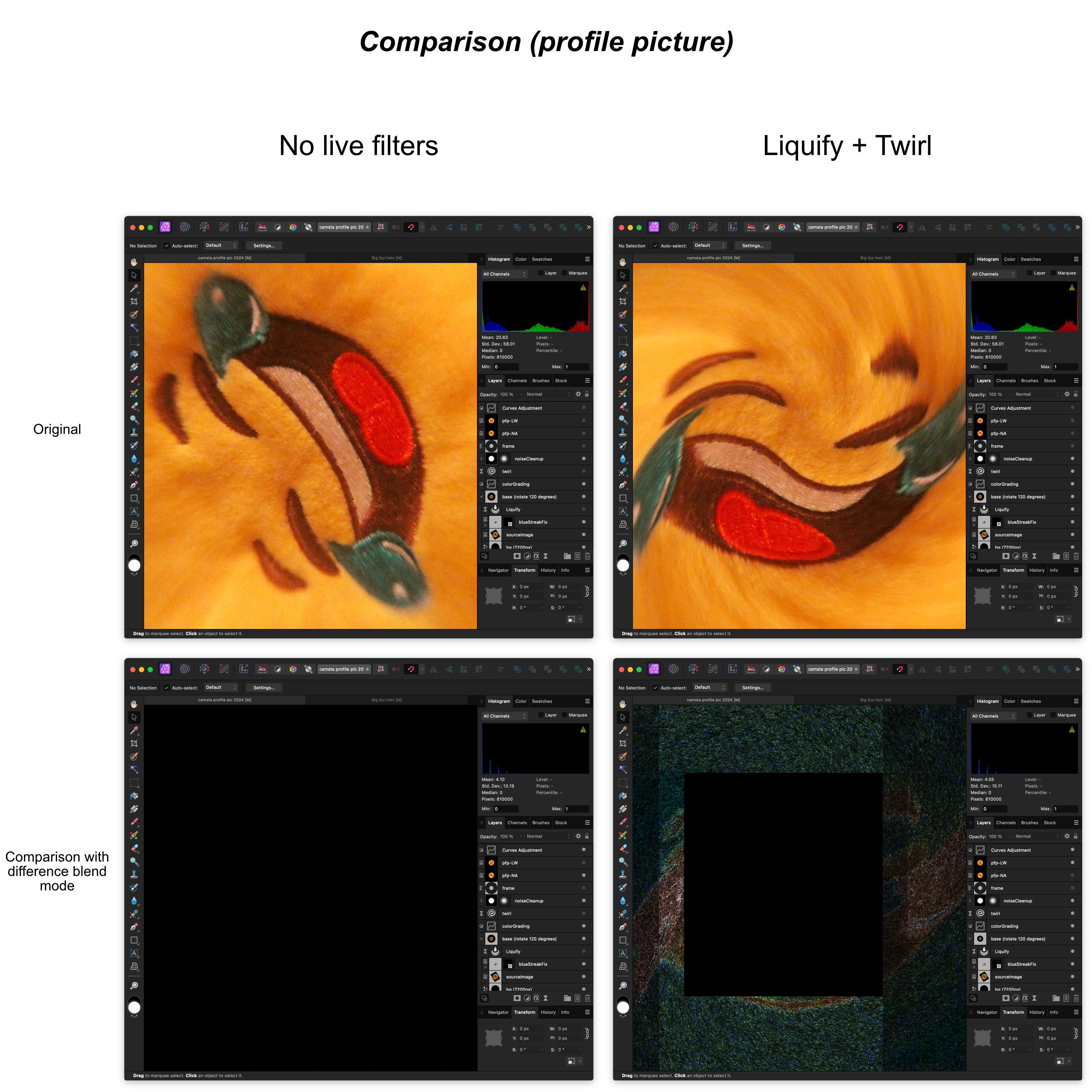 High-resolution documents with Liquify and Twirl filter export with blurry artifacts. - V2 Bugs ...