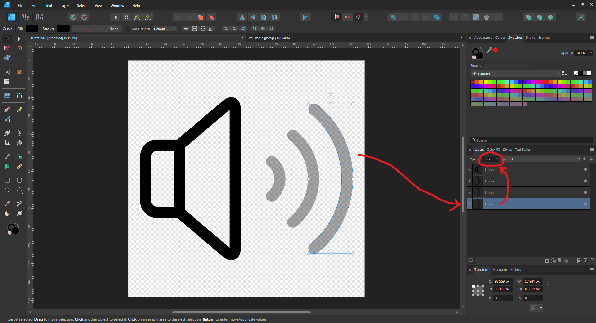 Opacity Layer For Light Mode Icons In Designer Affinity On Desktop