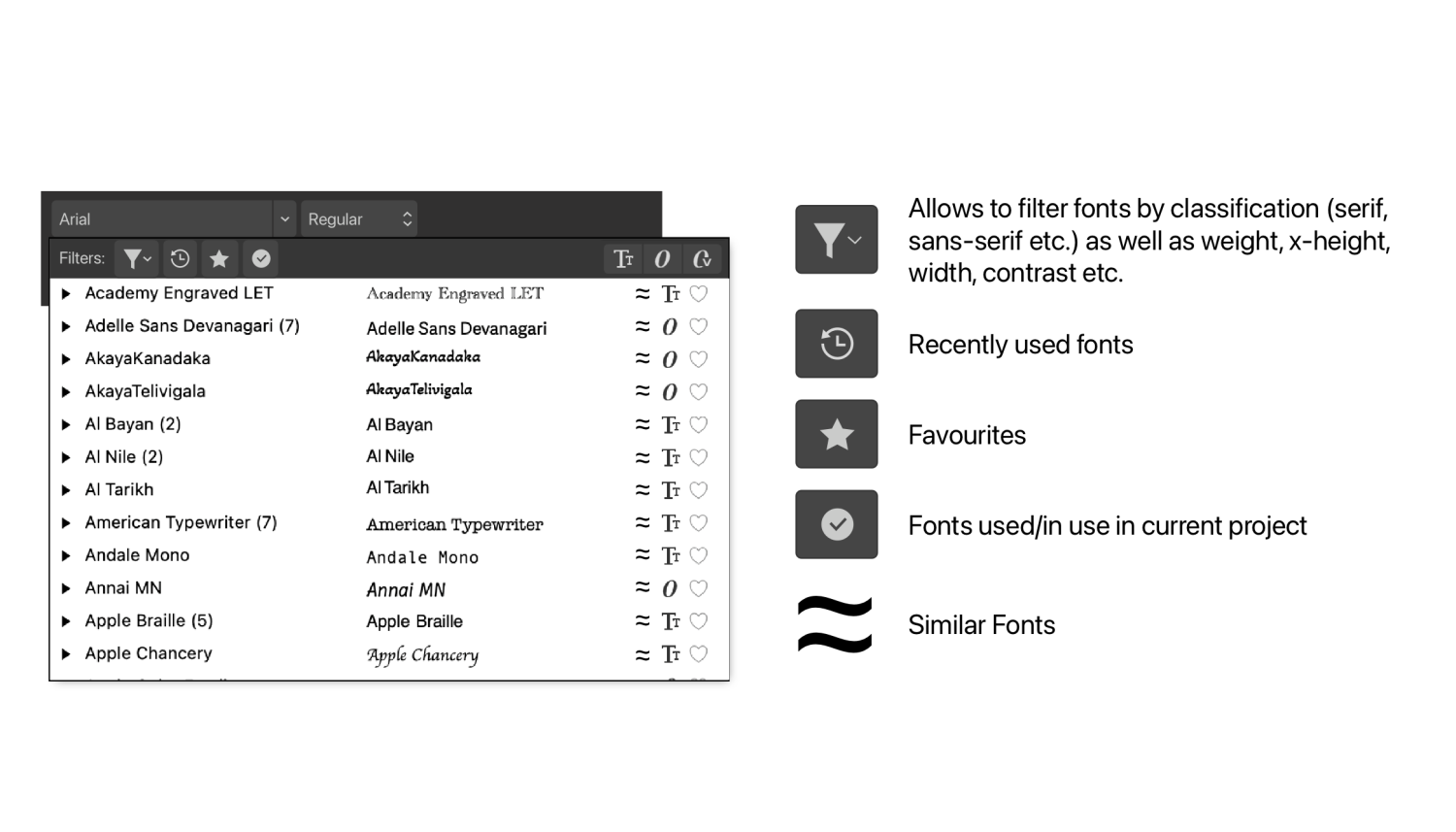 feature request: font filters with similar font selector - Feedback for the Affinity V2 Suite of ...