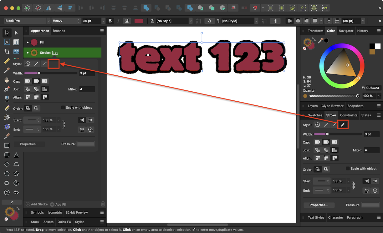 Designer: vector brush stroke on text + draw stroke behind = color bug - V2 Bugs found on macOS ...