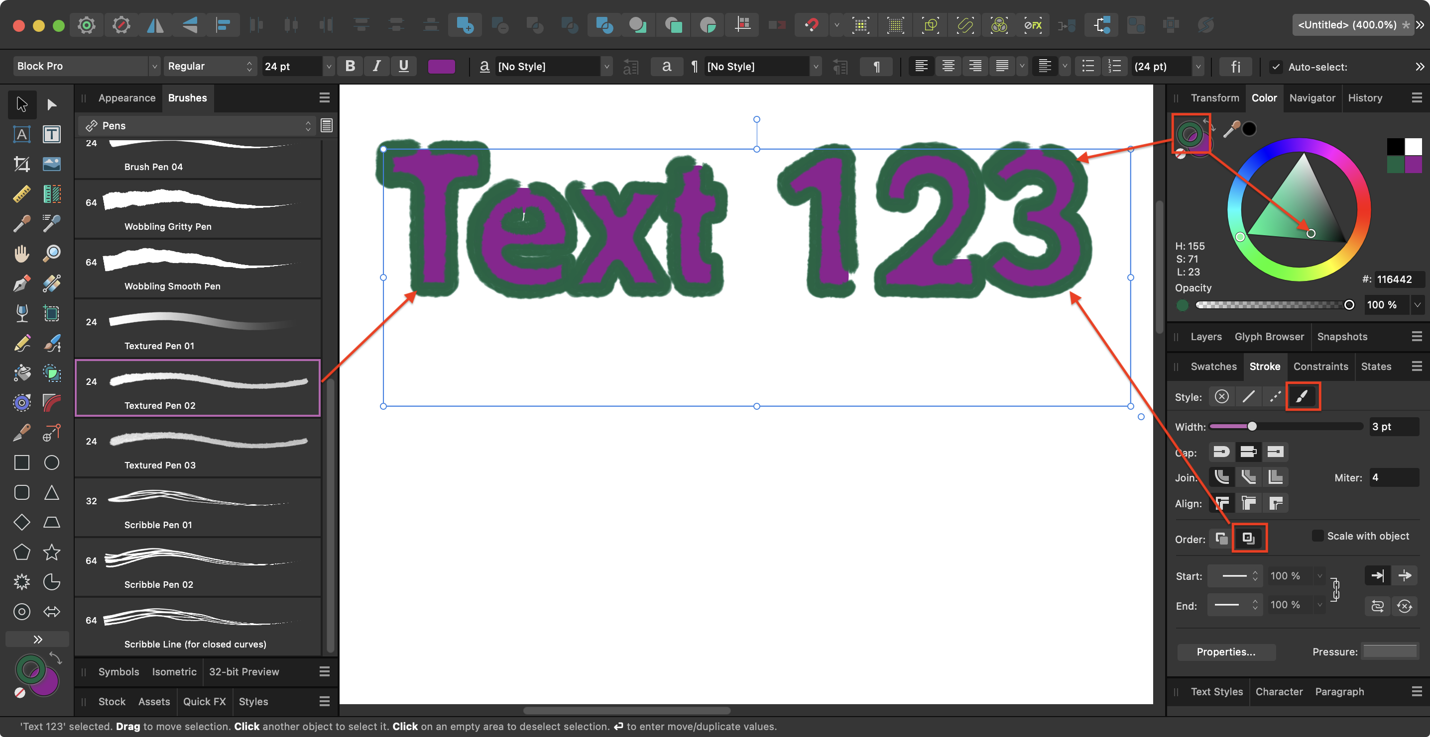 Designer: vector brush stroke on text + draw stroke behind = color bug ... Designer: vector brush stroke on text + draw stroke behind = color bug ...
