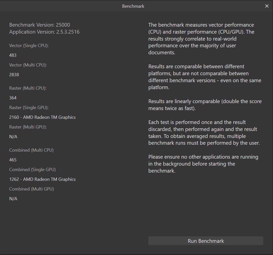 Benchmark results v25000 - Resources - Affinity | Forum