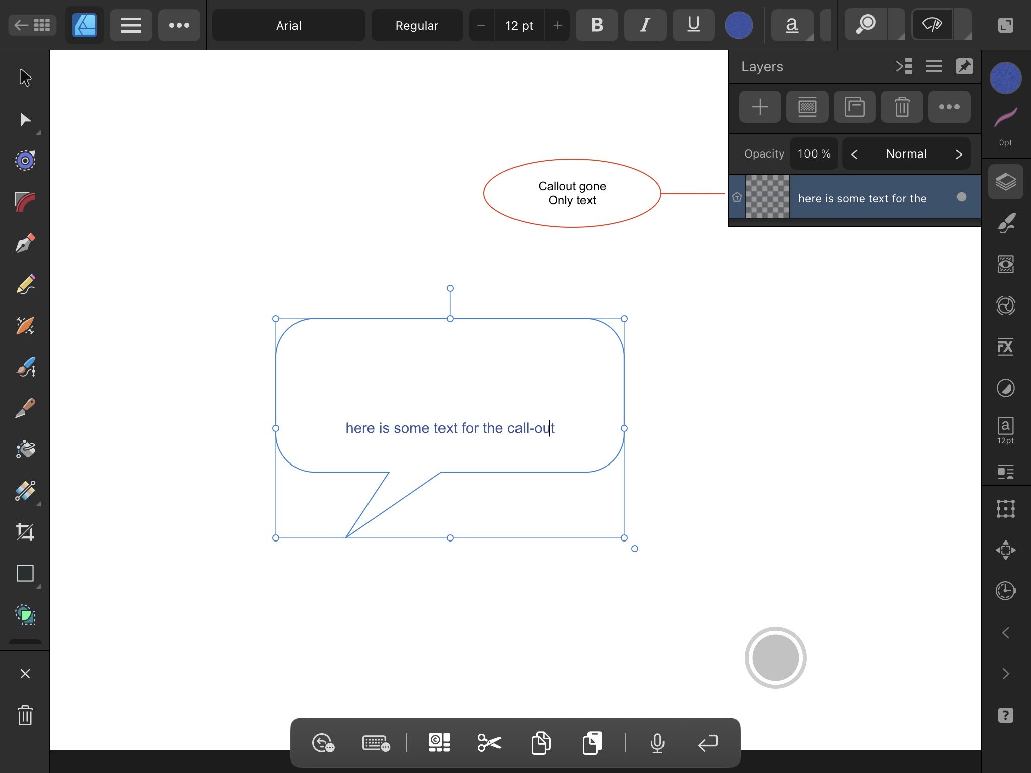 callout ellipse tool context toolbar (split) - V2 Bugs found on iPad - Affinity | Forum