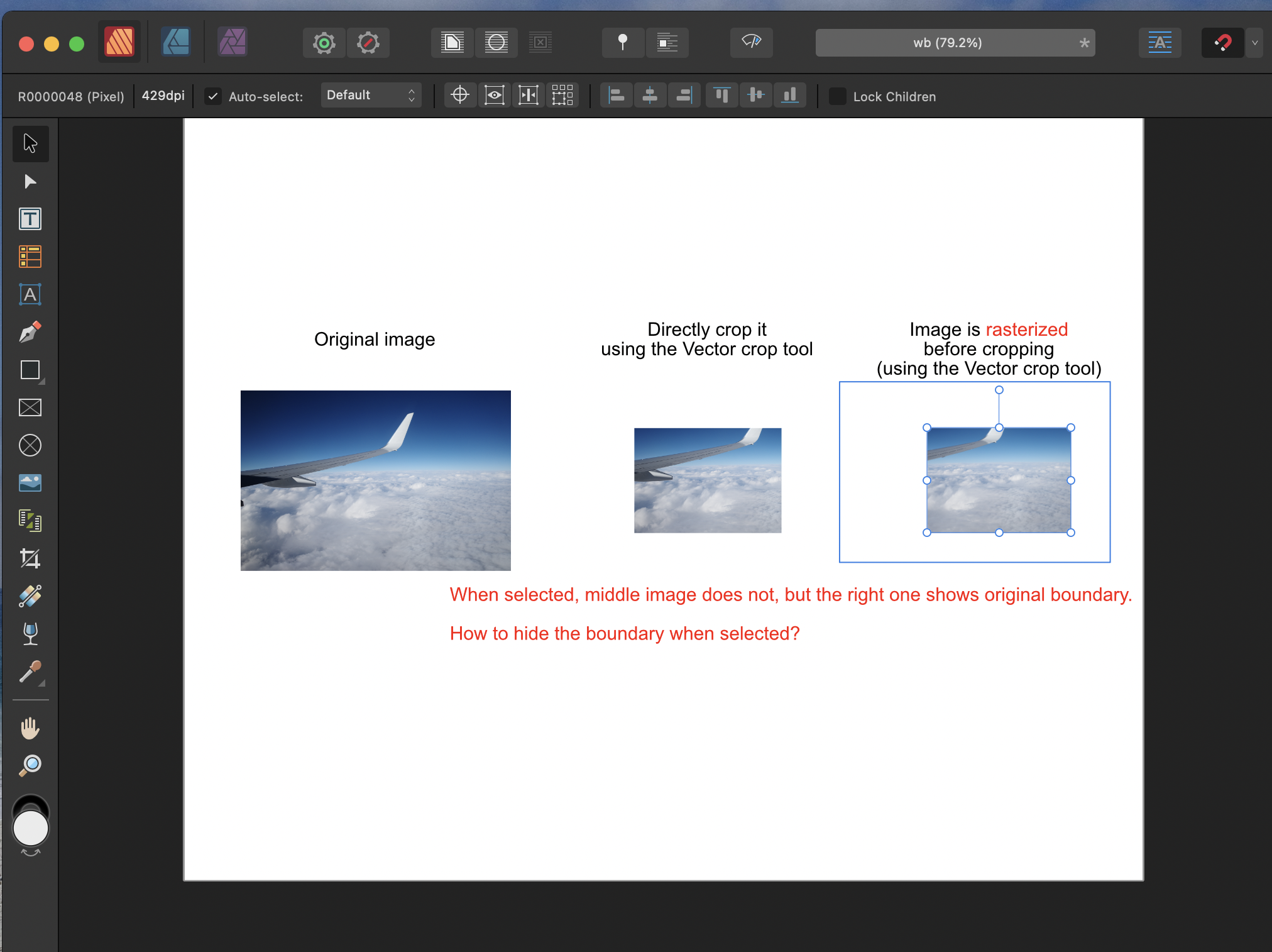Cropped pixel layer shows original layer boundary/frame when selected. How to hide it? - Desktop ...