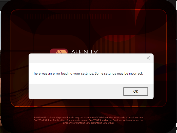 There was an error loading your settings pop up - V2 Bugs found on Windows - Affinity | Forum
