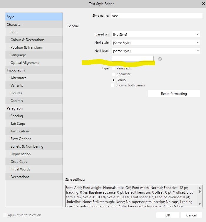 "Shortcut" word missing in Text Style Editor's window (Publisher v2) - V2 Bugs found on Windows ...