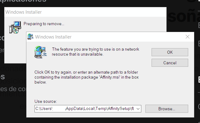 How to update/uninstall any Affinity software if you have deleted yout /temp and C:/Windows ...